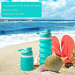 Collapsible Water Bottle Food-Grade Silicone Portable Leak Proof Travel Water Bottle, 18oz (Aqua Blue)