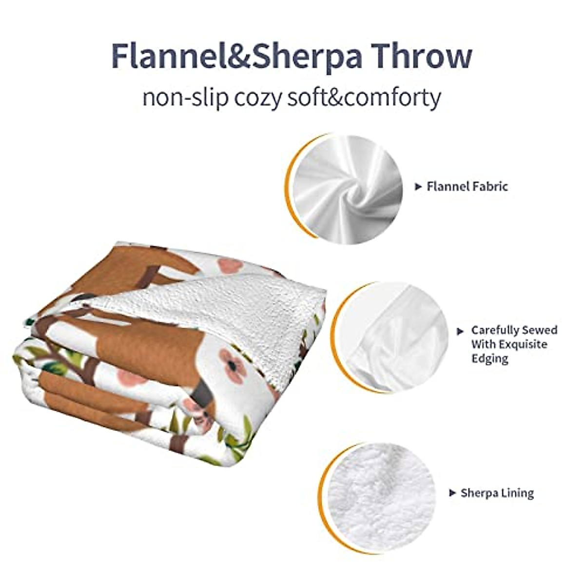 Waldeal Sloth Flannel Fleece Throw Blanket 60"x50" Lightweight Office Couch Sofa Bedroom for Kid Adults All Season