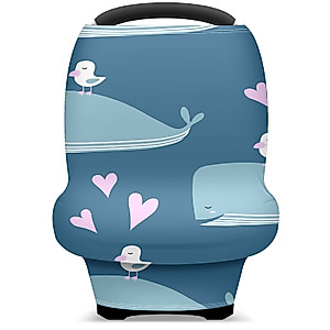 Baby Car Seat Stroller Covers Cute Whale Birds Nursing Cover Breastfeeding Scarf Soft Breathable Stretchy Infant Car Canopy Coverage Carseat Cover for Boys and Girls Multi Use