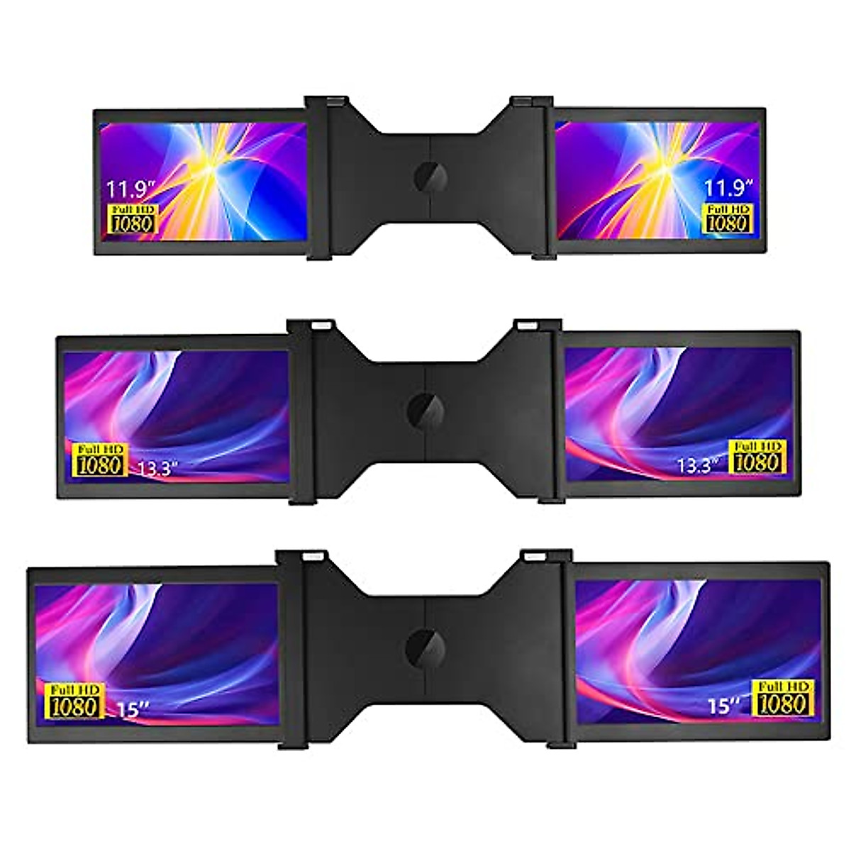 BUZHI 15 inch Portable Triple-Screen Monitor Laptop Expansion Screen 1920 * 1080 Resolution Easy Installation for 15-17 inch Laptop,Monitor