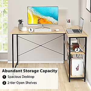 Tangkula L-Shaped Computer Desk with Reversible Shelves, 48 Inch Corner Computer Desk, Modern Writing Study Desk Home Office Workstation, Space Saving Design (48 Inch, Natural)