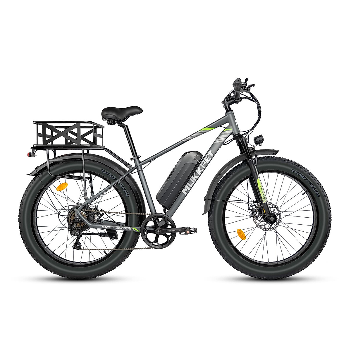 Mukkpet Suburban Electric Bike for Adults 500W Electric Mountain Bikes 26'' * 4.0 All Terrain Tire Electric Bicycle 48V 13AH BMS Removable Lithium Battery Shimano 7-Speed Electric Bike