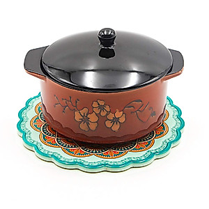 Arly Ceramic Tile Green Trivet for Hot Dishes, Art Waterproof Insulation Pads with Bohemia Style,Round 7.7 Inch