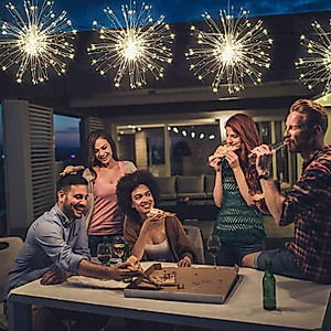 4 Pack Firework Lights 120 LED Copper Wire Starburst Lights, 8 Modes Dimmable String LED Lights with Remote Control,Waterproof Hanging Fairy Lights for Party,Home,Christmas,Garden Outdoor Decoration