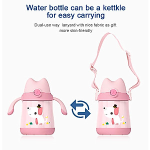 AINAAN Stainless Steel Travel Mug Thermos Kids Flask Thermal Cup BPA Free with Straw Water Bottle 350ml （Blue）