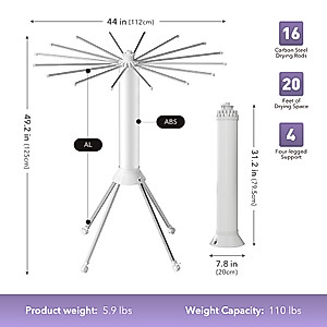 crystine Laundry Racks for Drying Clothes Octopus Cylinder Portable Clothes Rack with Four Wheels and 16 Drying Rods Space Saving Drying Rack, Suitable for Balcony, Bedroom, Indoor and Outdoor (Grey)