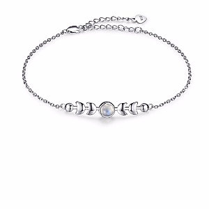 Angol Genuine Moonstone Bracelet Sterling Silver Moon Phase Bracelet Minimalist Moonstone Jewelry for Mom Friends(Silver)