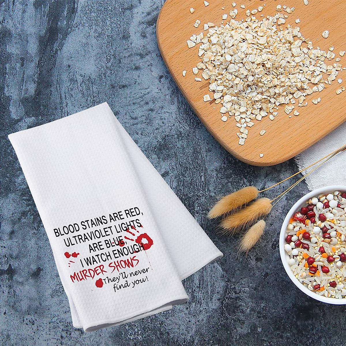 PWHAOO Horror Movie Kitchen Towel Blood Stains are Red Kitchen Towel Crime Show Fan Gift (Blood Stains T)