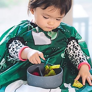 grabease Allover Waterproof Bib for Self-Feeding Infants and Toddlers, Machine Washable, Ages 6-24 Months, Forest Green