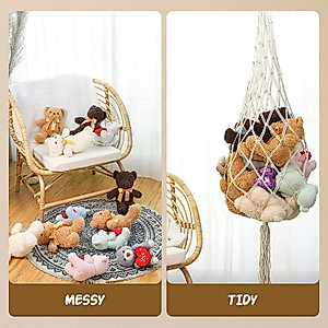 Stuffed Animal Net Large Toy Hammock Macrame Plush Toy Display with One Hook for Corners, Walls and Ceiling Hanging Net Stuff Animal Storage for Kid Room Bedroom Playroom (Beige)