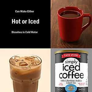 Caffe D'Vita Simply Iced Coffee French Vanilla - 100% Colombian Arabica Instant Mix, French Vanilla Instant Coffee, Low Calorie Iced Coffee, Lightly Sweetened, Dairy Free - 2.5 Lb Can