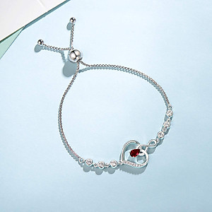 Agvana January Birthstone Genuine Garnet Heart Necklace Bracelet for Women Sterling Silver Infinity Love Pendant Fine Jewelry Set Mothers Day Gifts for Mom Anniversary Birthday Gifts for Mother Her