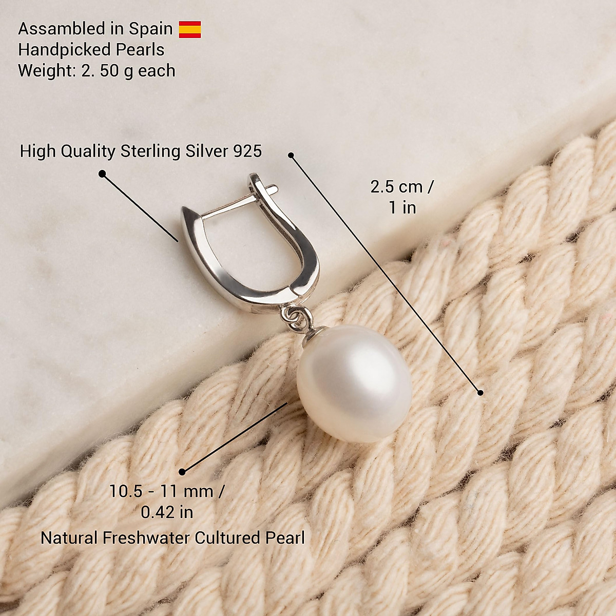Women Pearl Earrings, Fresh Water Cultured Pearls Drop Shape 10,5-11 mm White, Lavender, Peach and treated Grey and Black colours by Secret & You | Sterling Silver 925