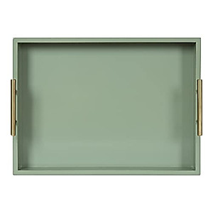 Kate and Laurel Lipton Decorative Modern Rectangular Tray, 16.5 x 12.25, Sage Green with Gold Handles, Chic Serving Tray for Storage, Organization, and Display