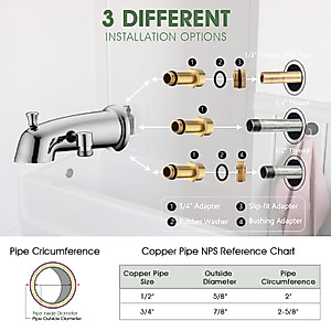 RAINREVIVE All Metal Tub Spout with Diverter for Hand Held Shower, Fits for Threaded 1/2" or 3/4" IPS, Bathtub Faucet with Shower Diverter Universal Tub Diverter Spout, Chrome