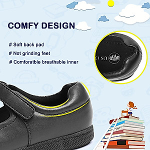 festooning Girls Mary Jane Shoes School Uniform Flats Cute Dress Shoes for Girls Wedding Back to School Black Size 2