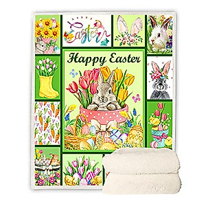 CYREKUD Easter Blanket Throw,Easter Gifts for Kids,Spring Easter Gifts Blanket,Easter Egg Cute Rabbit Floral Blanket,Cozy Easter Themed Gifts for Women Blanket Sofa Couch Beds Decor 50''x60''