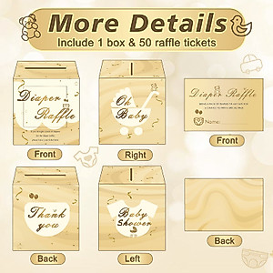 Angela&Alex 50 Pcs Diaper Raffle Tickets for Baby Shower Games with Diaper Raffle Box Invitations Sign Cards for Boy & Girl Gender Reveal Party Decorations Baby Shower Décor Supplies - Gold