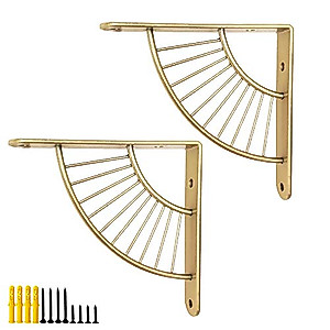 FUNWOOD Gold Metal Shelf Braket 2pcs Floating Shelves Angle L Heavy Duty Metal Supporting Wall mounting Wood Shelving Home Décor Accents Storage Kitchen Office(Wood Not Included)-7.8in