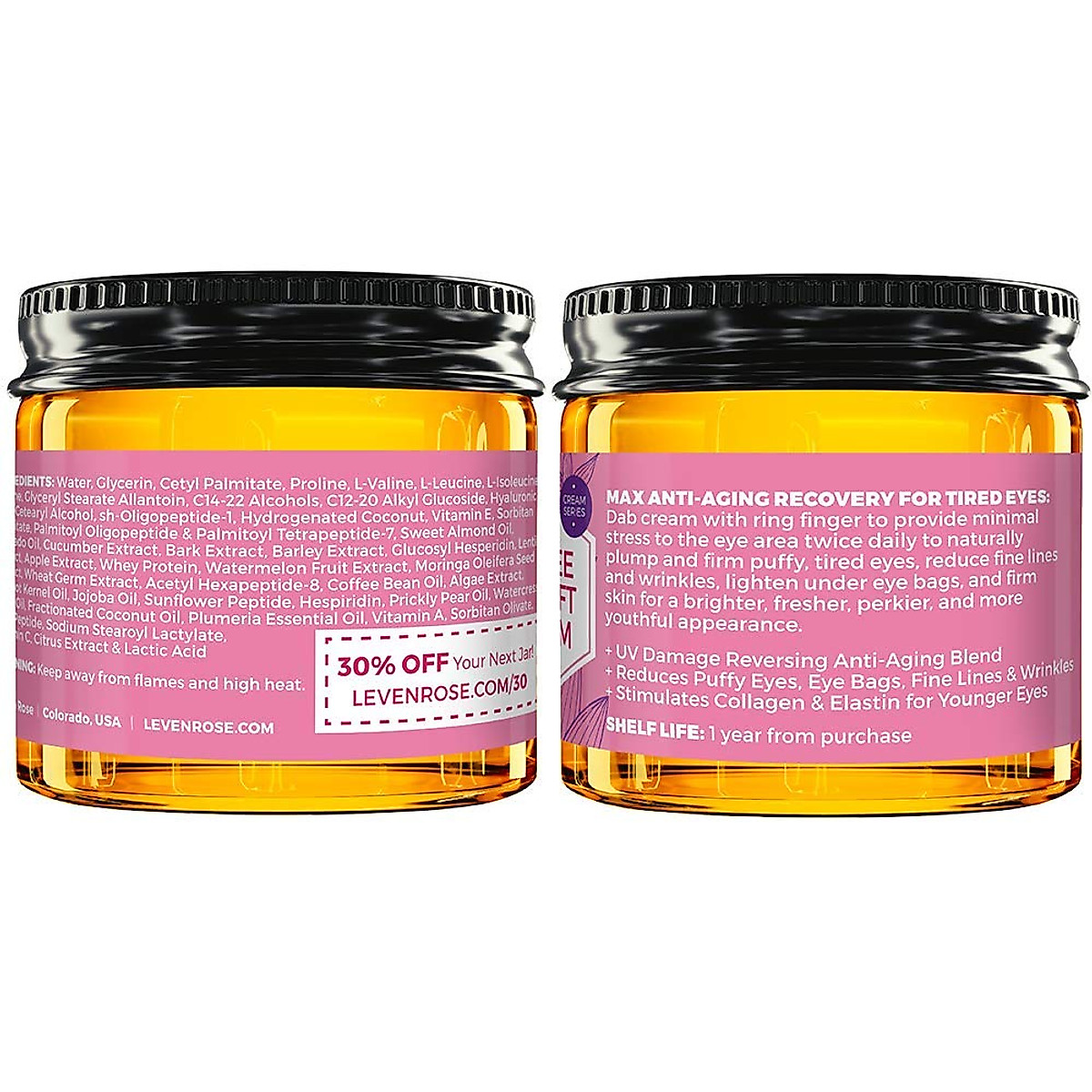 Leven Rose Lifting Coffee Eye Cream with Caffeine 1 oz - Natural Solution for Dark Circles and Puffiness - Firming Anti-Aging Under Eye Treatment