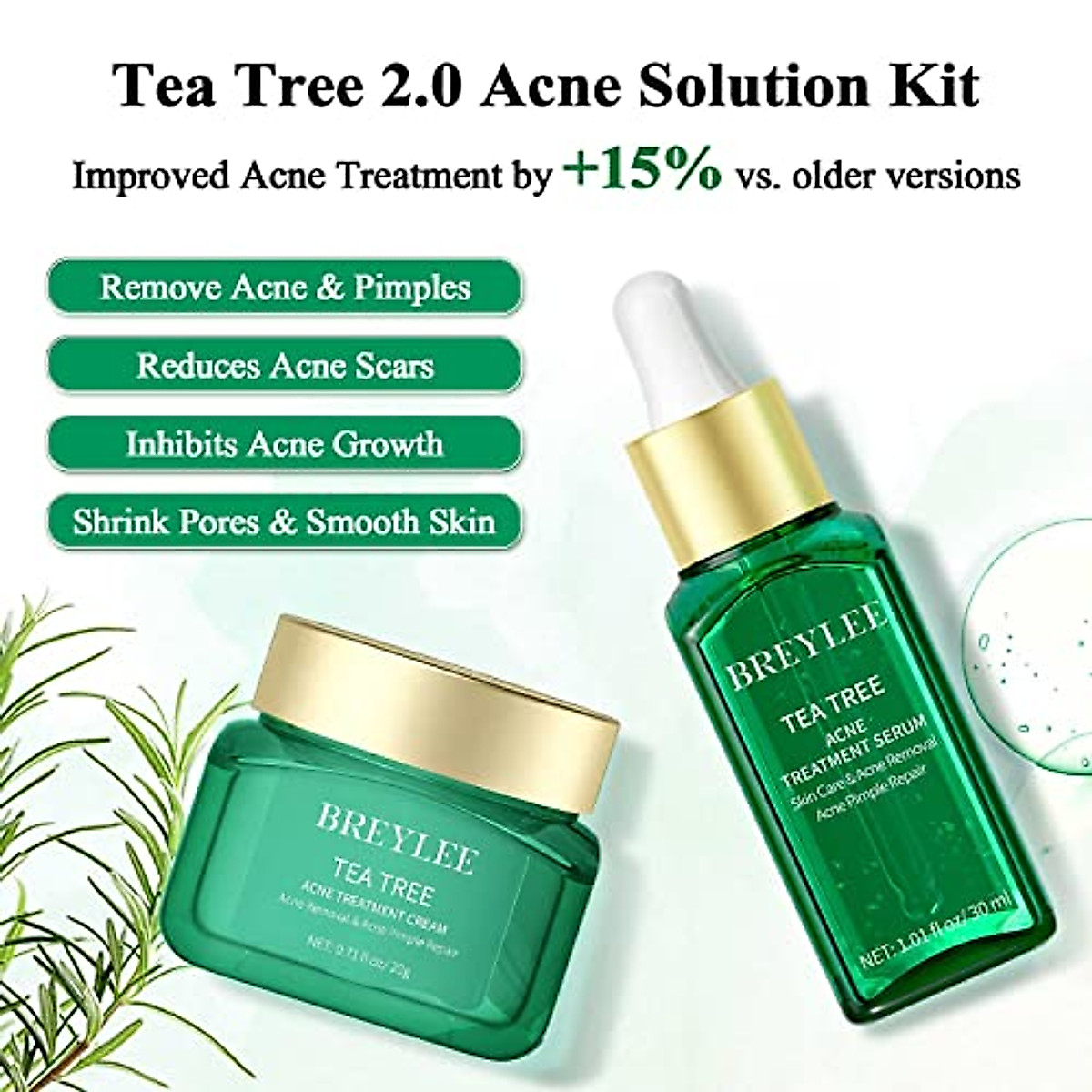 Acne Treatment Kit, Tea Tree Oil Serum & Cream,Skin Care Set for Prone Face Sensitive, Cystic Acne Pimples Scars Remover, Redness Relief, Niacinamide Facial Moisturizer, Anti Aging, Daily Prevention