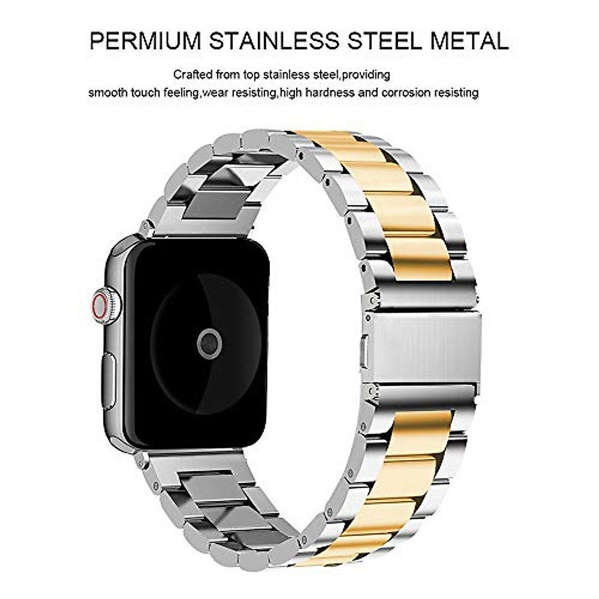 U191U Band Compatible with Apple Watch Stainless Steel Wristband Metal Buckle Clasp iWatch 38mm 40mm 41mm Strap Bracelet for Apple Watch Series 7/6/5/4/3/2/1 Sports Edition (Silver/Gold, 38/40/41MM)