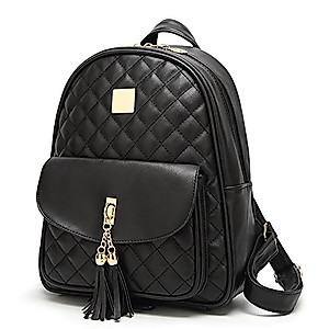 I IHAYNER Women's Simple Design Quilted Backpack Mini Backpack for Women 3 Pcs Leather Backpack Purse for Women Mini Backpack for Ladies Black