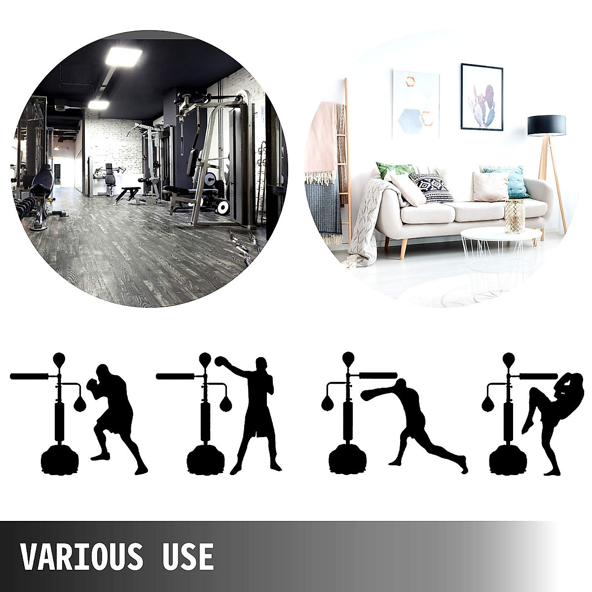 Happybuy Boxing Speed Trainer, Punching Bag Spinning Bar, Training Boxing Ball with Reflex Bar & Gloves, Solid Speed Punching Bag Free Standing, Adjustable Height, for Man, with Two Ball