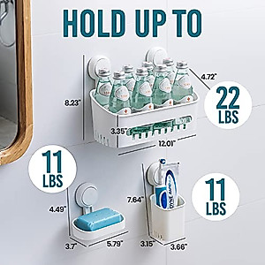 TAILI Shower Caddy Removable Vacuum Suction Cup Storage Basket +Toothbrush Holder + Soap Dish, DIY Drill-Free Kitchen Bathroom Bedroom Organizer Set