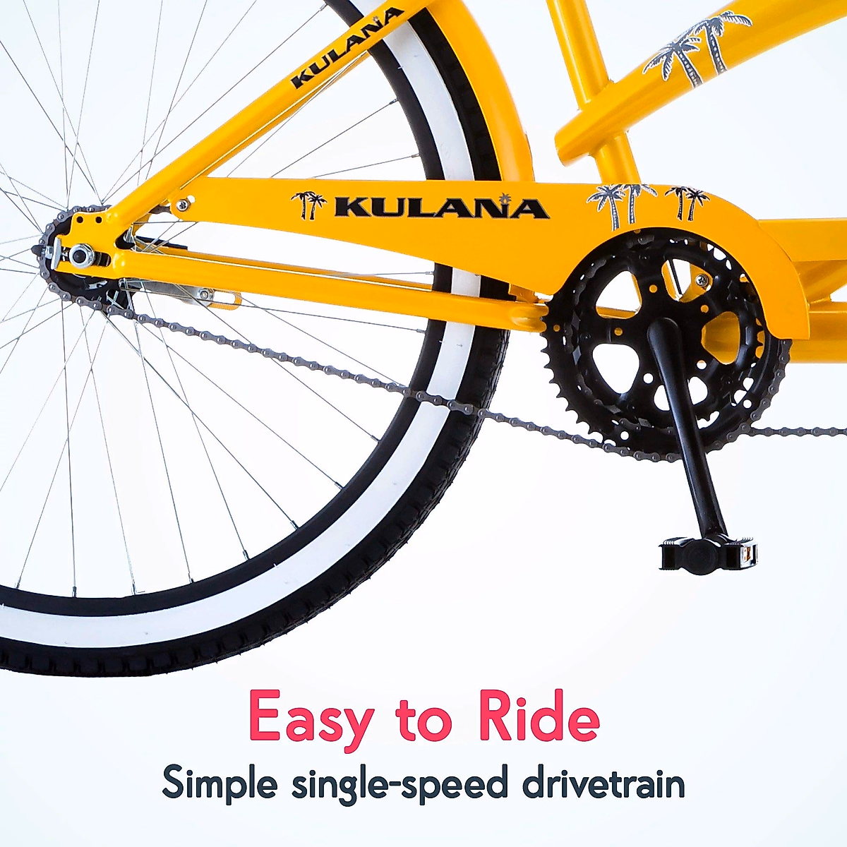 Kulana Lua Tandem Bike, Beach Cruiser Bike for Adult Men Women, Double Rider Bicycle, 26-Inch Wheels, Steel Frame, Single Speed, Yellow