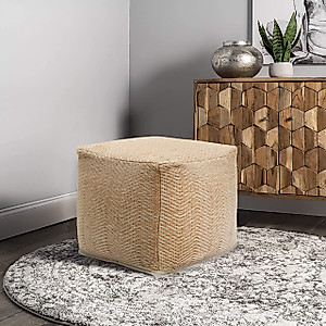 WOVEN ST. UNSTUFFED Pouf Ottoman Cover Textured Printed Storage Cube Pouf Pouffe Accent Chair Seat Footrest for Living Room, Bedroom, Nursery, Kids Room, Patio, Gym; 100% PET (16"x16"x16") (Beige)