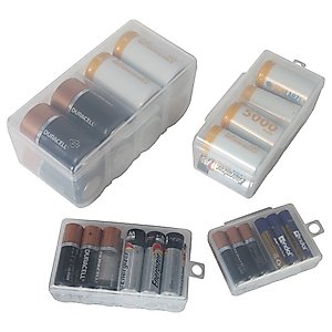 Home-X - Clear Battery Storage Cases (Set of 4), Stores and Organizes Batteries in a Hard, See-Through Case for Easy Access, Fits 12 AAA, 12 AA, 8 C, 8 D Batteries