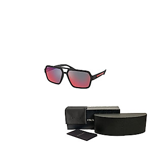 Prada PS01XS DG008F 59MM Black Rubber/Dark Grey Mirror Blue/Red Rectangular Sunglasses for Men + BUNDLE With Designer iWear Eyewear Kit