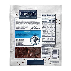 Lorissa's Kitchen Premium Grass-Fed Steak Strips, Original, 2.25 Oz. 1 Count - No Added MSG or Nitrites, Keto Friendly Snacks & Gluten Free, More Tender Than Traditional Beef Jerky