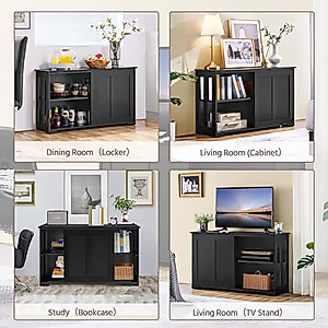 Yaheetech Sideboard Buffet Cabinet, Kitchen Storage Cabinet with Sliding Door and Adjustable Shelf, Stackable Cabinets Console Table for Living Room, Kitchen, Dining Room, Hallway, Black