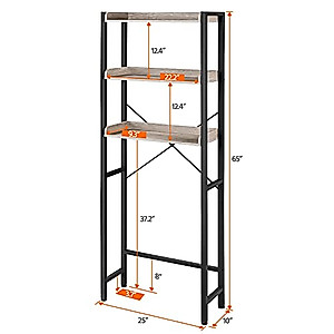 Yaheetech 3-Tier Over The Toilet Storage Shelf, Wooden Bathroom Space Saver Toilet Storage Rack with Shelves, Free Standing Bathroom Organizer Rack for Home, 25 x 10 x 65 Inches, Gray