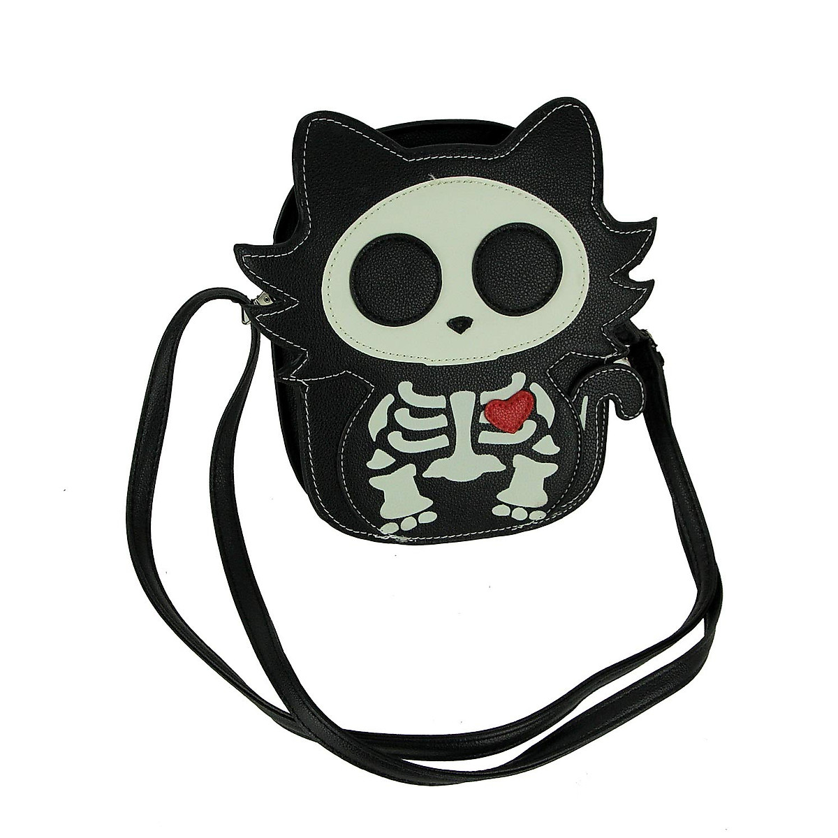 Black Glow in the Dark Skeleton Cat Crossbody Purse Small