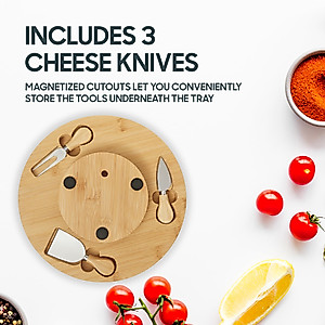 Hammer + Axe Charcuterie Board Set - Rotating Serving Cheese Board with Utensil Tools & Easy-Place Labels - Bamboo Charcuterie Boards Gift Set - Compact & Space-Saving Cheese Platter Tray & Knife Set