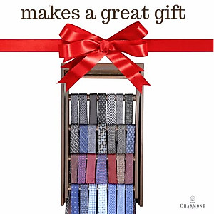 Charmont Tie Rack Wall Mounted Closet Organizer -Tie Racks for Men Closet Bedroom Wall - Wooden Necktie Holder - Holds up to 28 Ties - Valet Gifts for Men