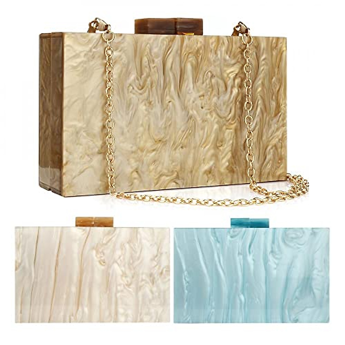 Women Evening Clutch Bags Acrylic Box Envelope Purse Handbags Lady Party Wedding Banquet Bag Shoulder Bag (Gold)