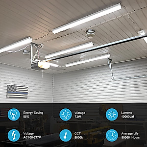 Upgrade 4FT 2.5inch 72w Linkable LED Shop Light, 10000LM 100-277V Garage Light with 5ft On/Off Switch Plug, 5000K Daylight, Hanging Flushmount Available Plug and Play-8Pack