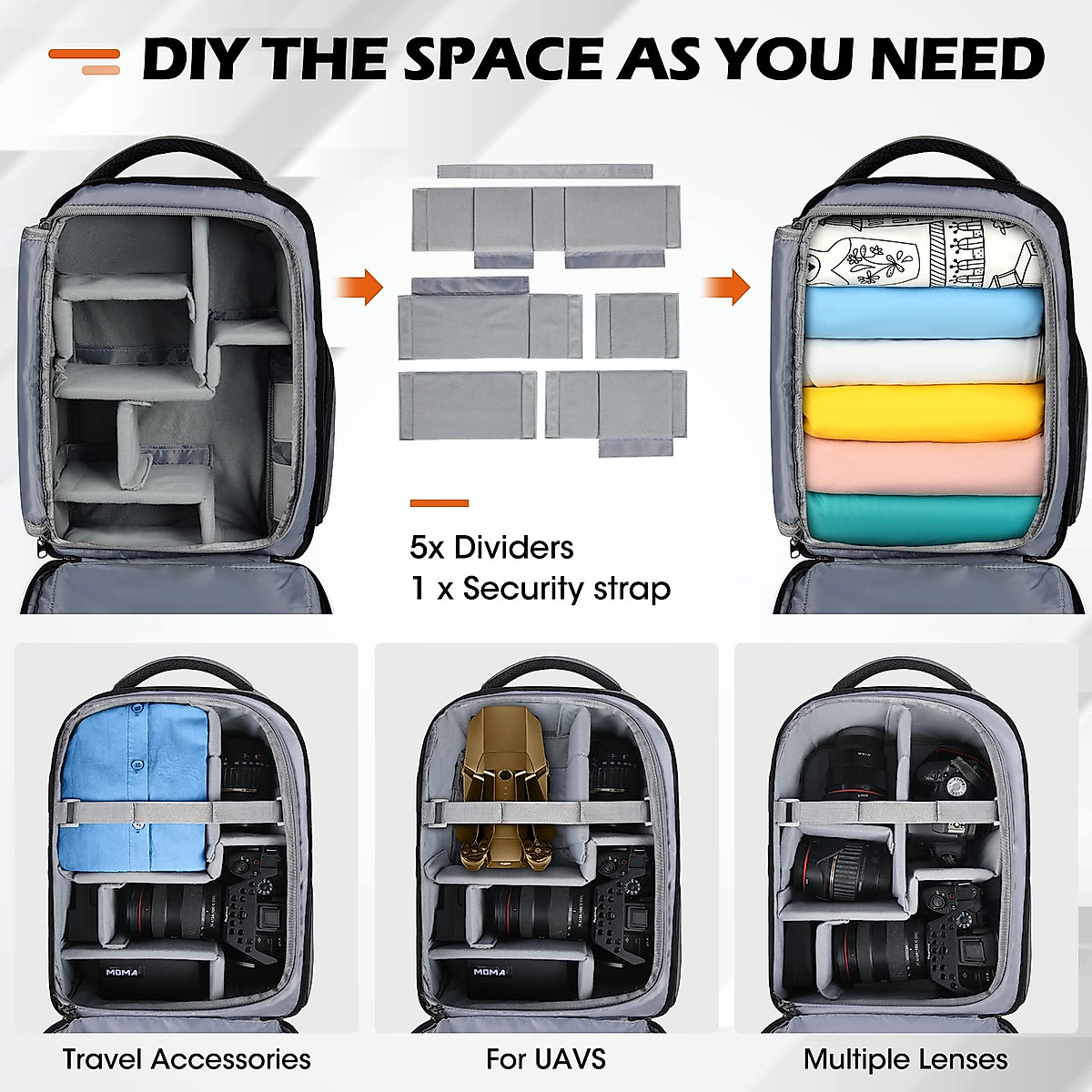 SDYSM Camera Bag Backpack Professional for DSLR SLR Mirrorless Camera Waterproof Camera Laptop Backpack 14 Inch with Rain Cover Anti Theft Travel Camera Case Large Capacity Photography Backpack Grey