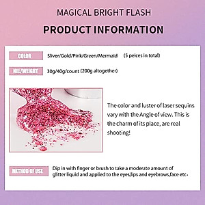 Body Glitter Holographic Glitter Liquid for Festival Make Up,Face Glitter Sequins Chunky for Hair and Eyeshadow Long-Lasting No Glue Needed and Easy to Remove.