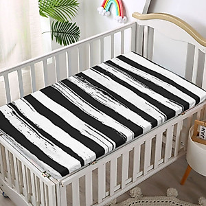 Black and White Stripe Themed Fitted Crib Sheet,Standard Crib Mattress Fitted Sheet Soft and Breathable Bed Sheets-Baby Crib Sheets for Girl or Boy, 28“ x52“,Black White