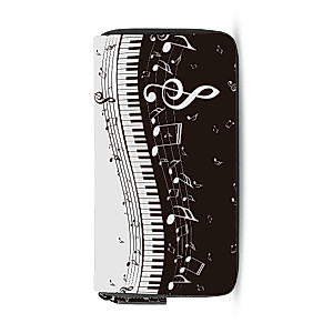 AGONA Womens Wallet Black White Piano Keys Musical Notes Wallet for Women Long Wallet PU Leather Zip Around Phone Clutch Handbag Card Holder Purse Girls Men