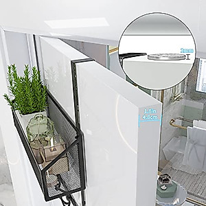 Kaiferty Hooks Organizer, Stainless Steel 12-Hook Over The Door Organizer with Mesh Basket, Bathroom Kitchen Bedroom Office Organizer (Black)