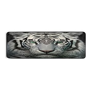 xigua White Tiger with Green Eyes Non-Slip Runner Rug Area Rug Washable Rectangle Rug for Bedroom Living Room Bathroom Hallways Home Decor 72x24 Inches#261