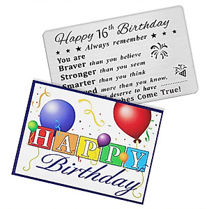 DEGASKEN Happy 16th Birthday Card, 16 Year Old Birthday Gifts for Boys Girls Teens, Permanent Engraved Steel Wallet Card