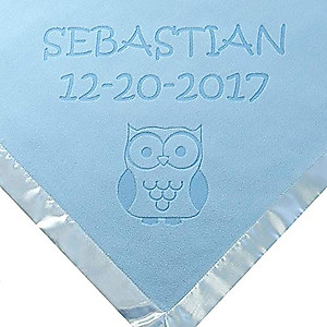 Custom Catch Personalized Owl Baby Blanket Gift for Boy - Infant or Newborn Name (2 Lines of Text)