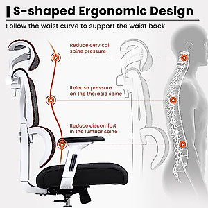 Razzor Office Chair Ergonomic Computer Desk Chair Upgrade Adjustable Lumbar Support, Breathable Mesh Gaming Chair with 3D Arms and Headrest Swivel High Back Executive Chairs
